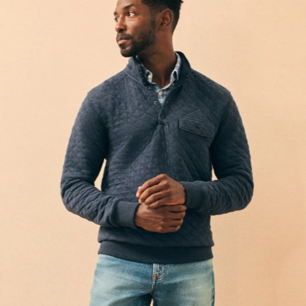 Faherty Men's Epic Quilted Fleece Pullover Blue Size … - Gem